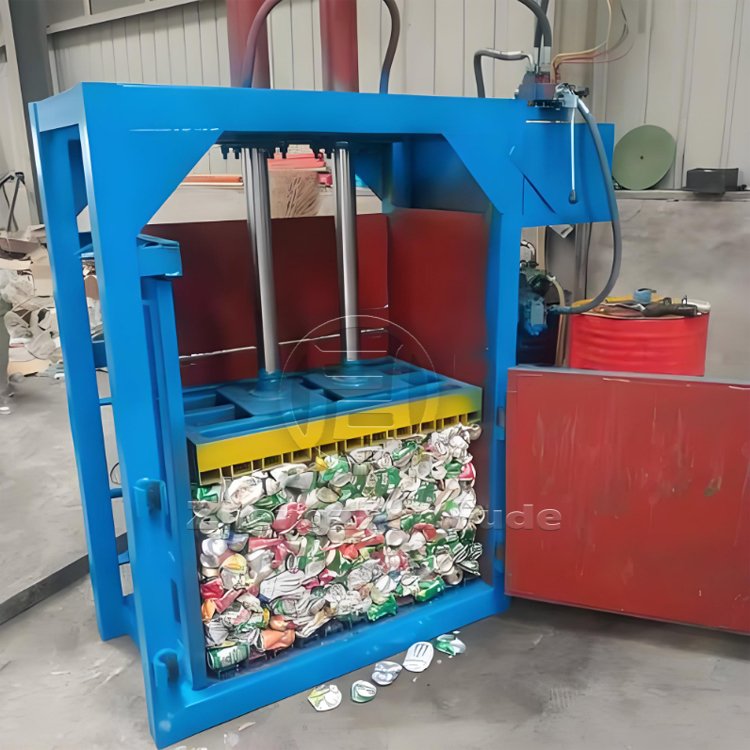 How does the vertical hydraulic baler work