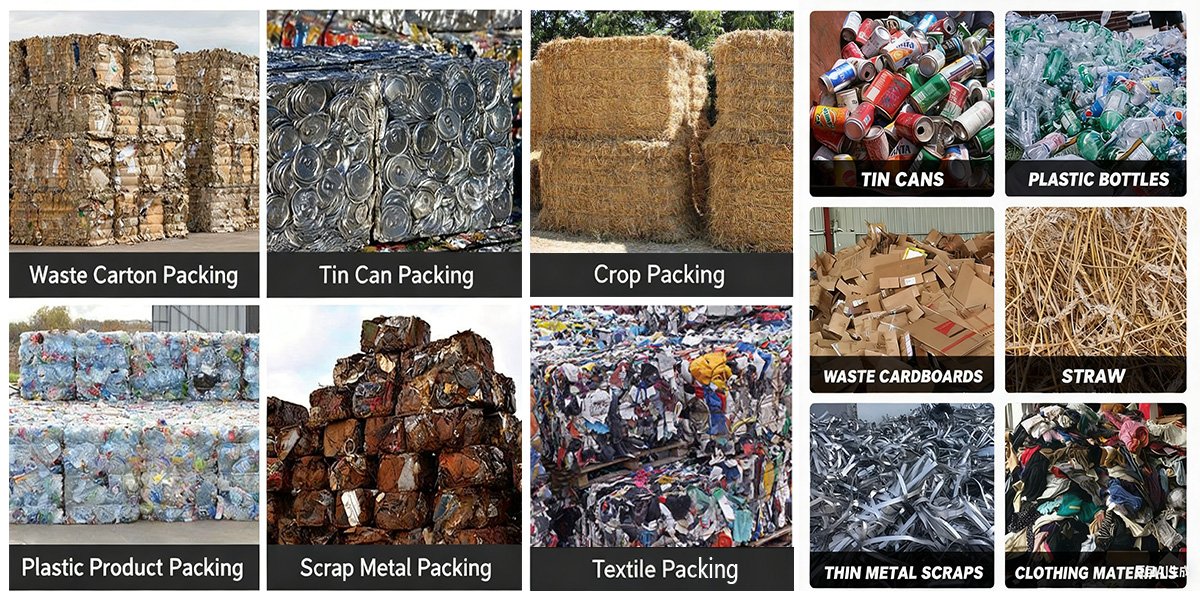How does an industrial hydraulic waste material baler work?